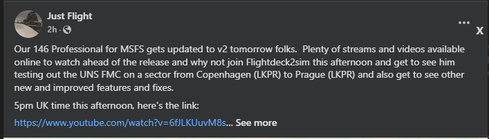 RELEASED! Just Flight Bae146 "the Little Jumbojet" April 29th - #3935 ...