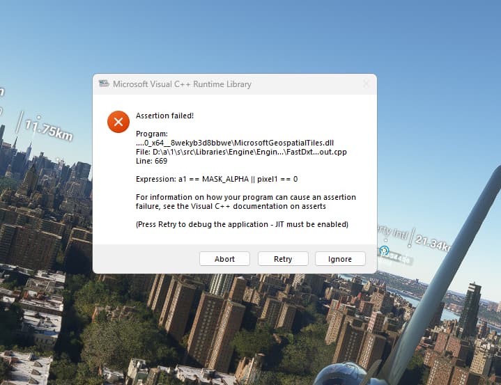 Assertion filed line 669 - Crashes (CTDs) - Microsoft Flight Simulator Forums