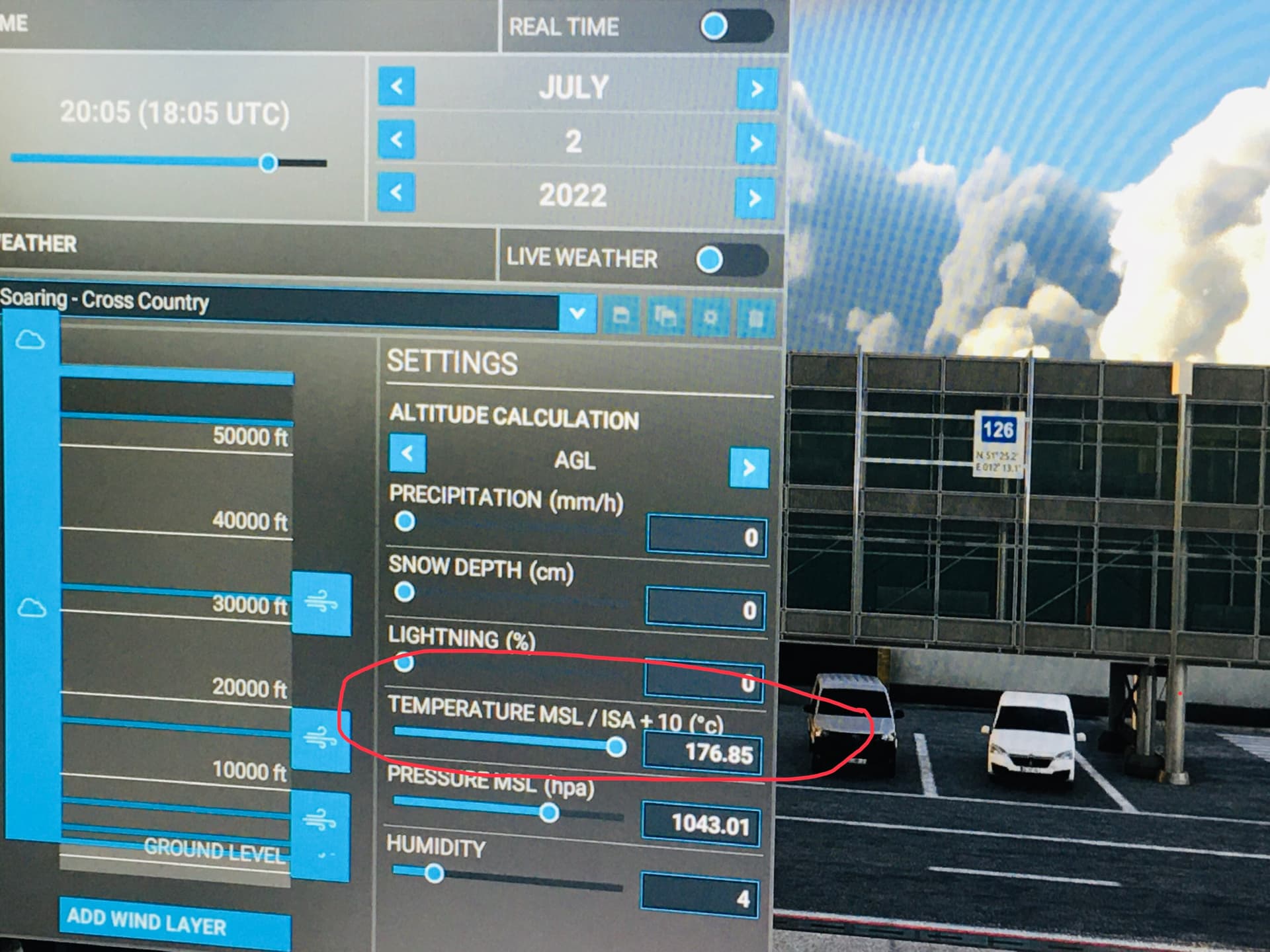 Outside Air Temperature defaults to 176 and Aircraft Instruments shows ...
