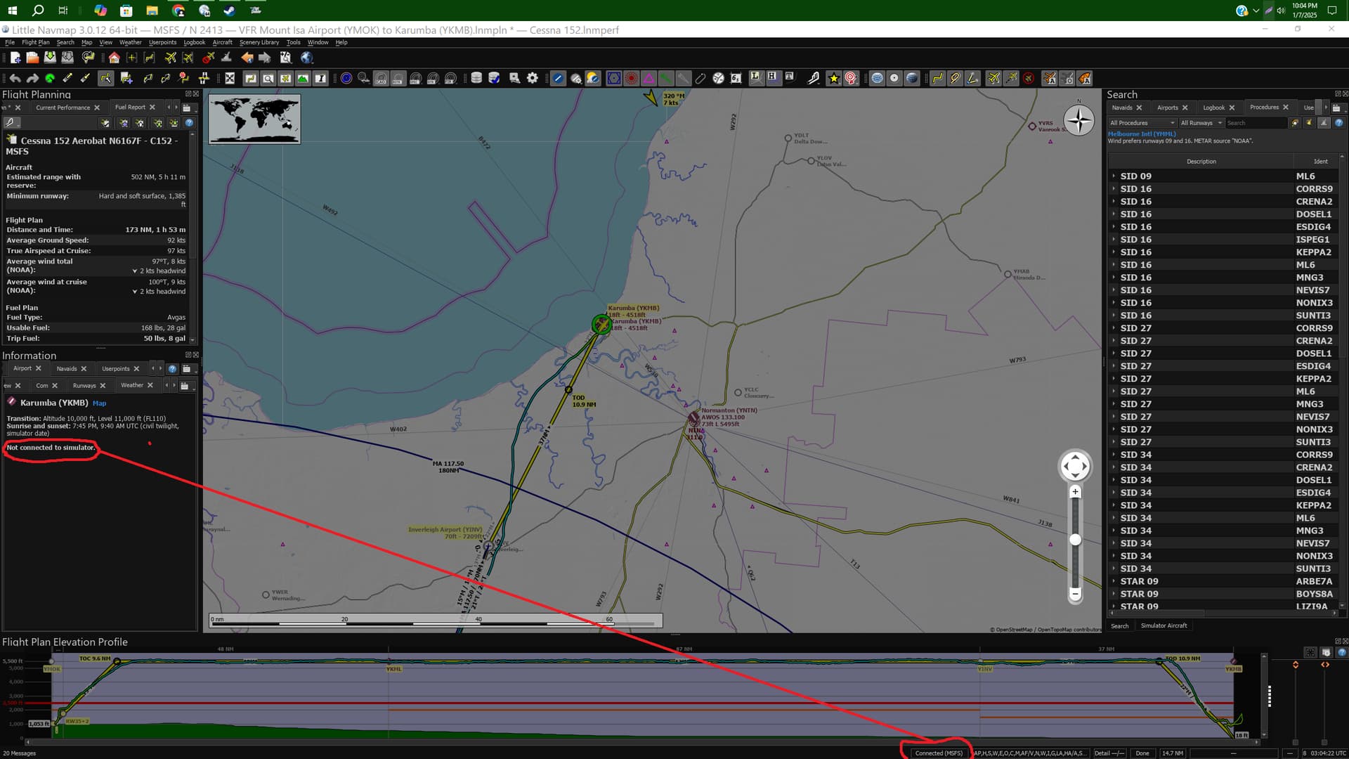 Little Nav Map Information Window Weather "not connected to simulator ...