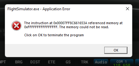 FlightSimulator.exe - Application Error (0x80000003) - A breakpoint has ...