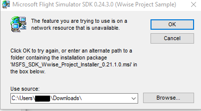 Wwise MSFS sample installer dosent work - SDK - Microsoft Flight Simulator Forums