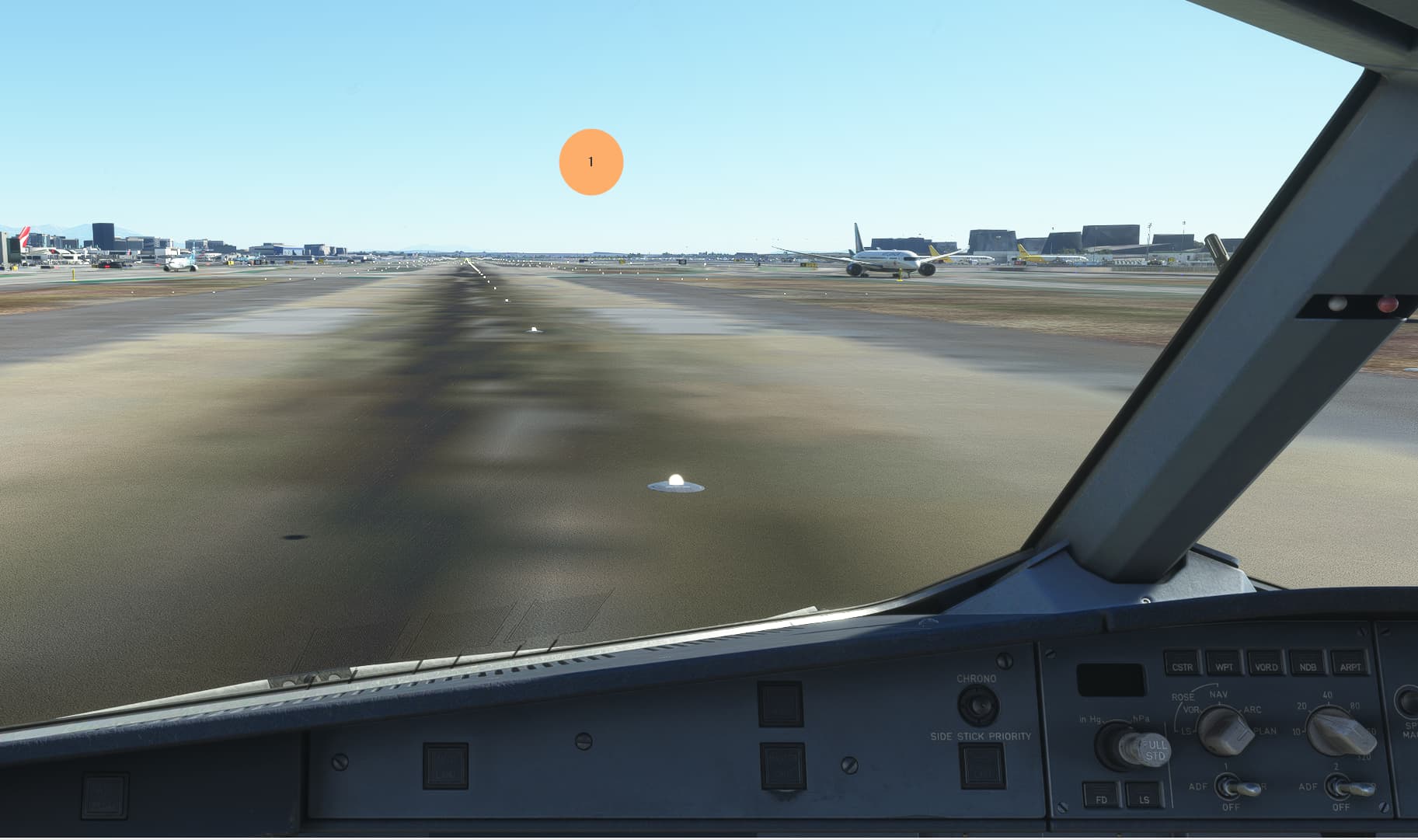 Before takeoff normal runway texture. After takeoff and landing in 5 ...