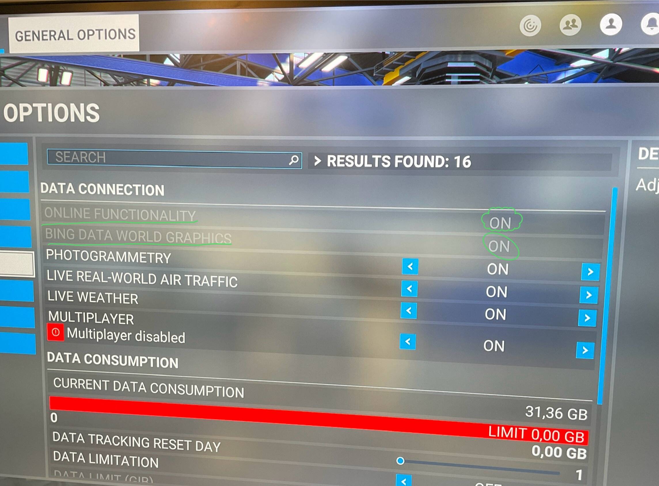 Xbox General Options > Data > Online Functionality greyed out, GUI ...