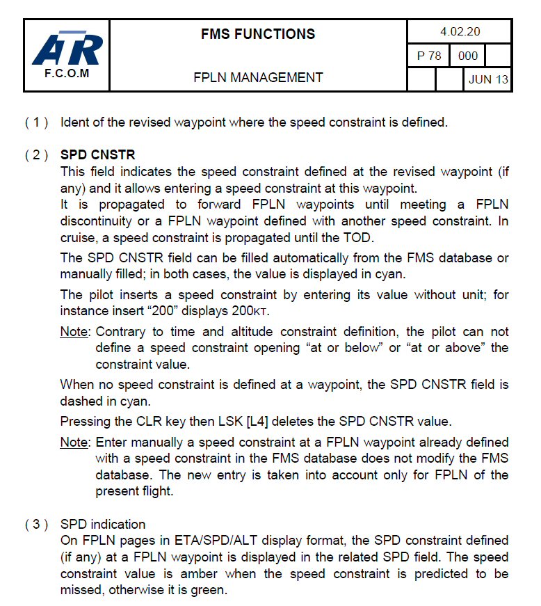 ATR speed constraint display in MCDU FPLN page - Aircraft & Systems ...