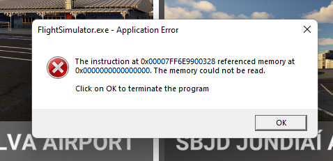 MSFS Application Error - memory could not be read - #577 by WeirdNeville - Resolved - Microsoft ...